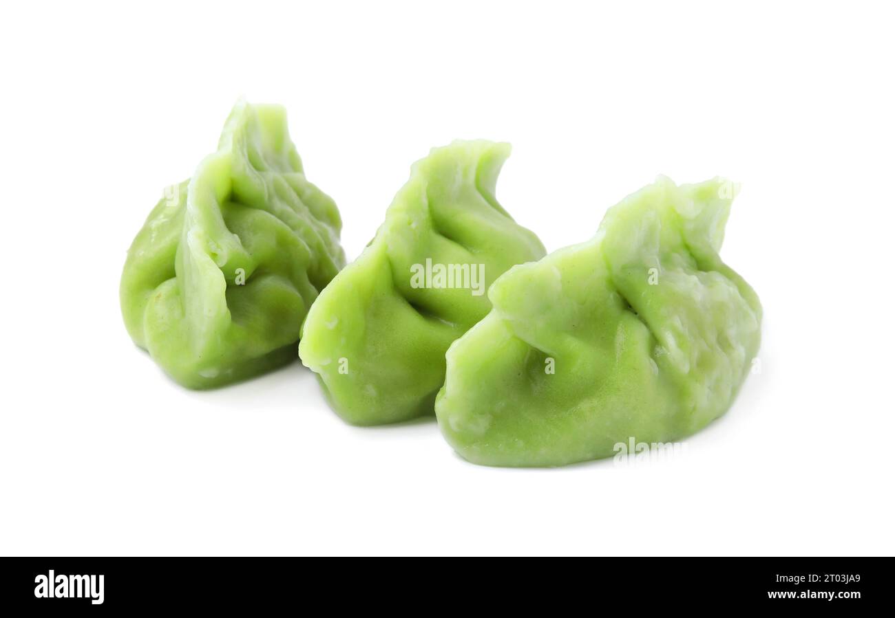 Delicious green dumplings (gyozas) isolated on white Stock Photo - Alamy