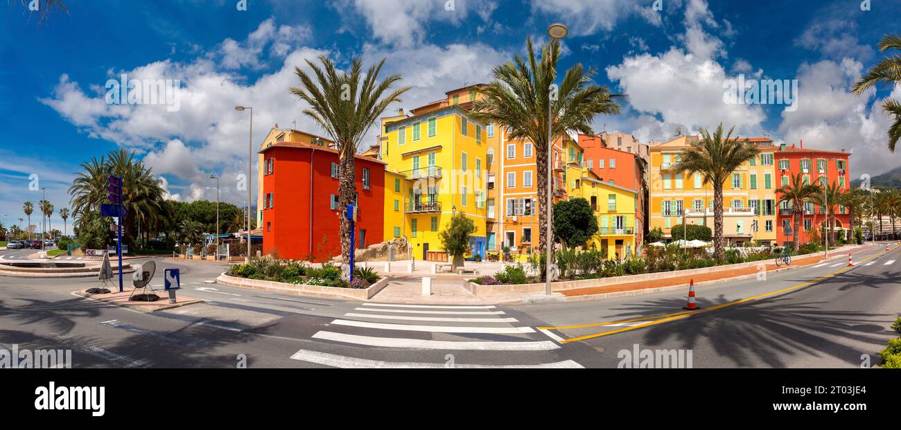 Colorful cosy houses in the Old Town of Menton, perle de la France ...