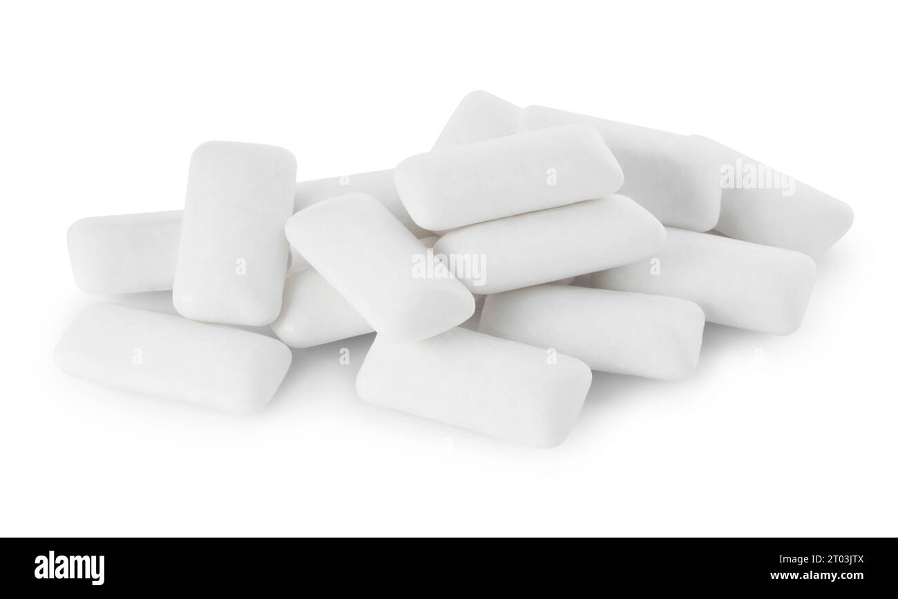 Pile of tasty chewing gums on white background Stock Photo - Alamy