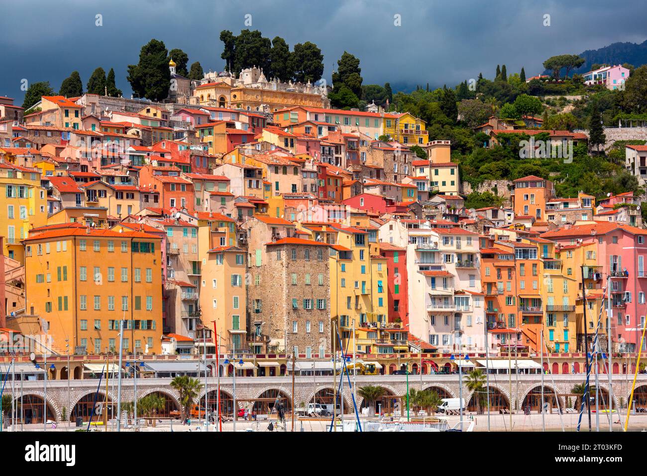 Colorful cosy houses in the Old Town of Menton, perle de la France ...