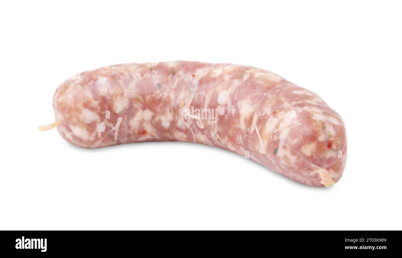 One raw homemade sausage isolated on white Stock Photo - Alamy