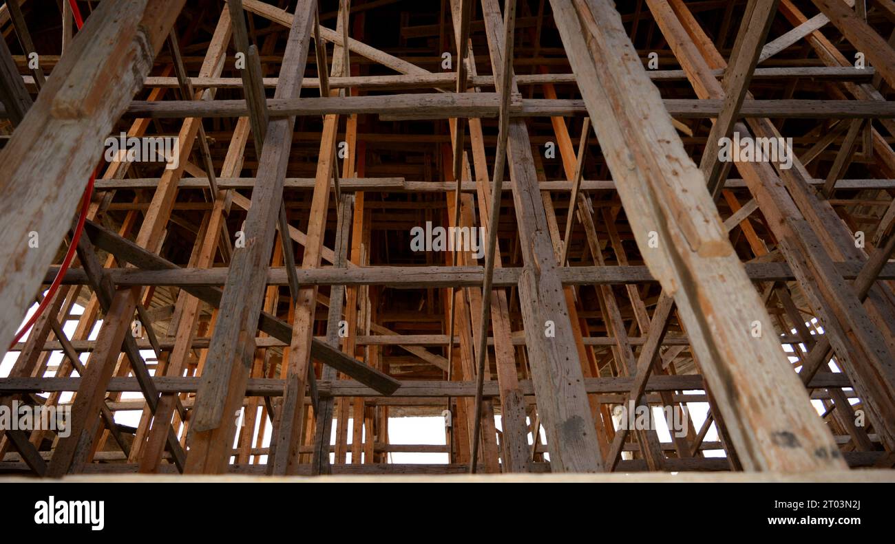 Wood formwork and scaffolding for pouring concrete and support a newly ...