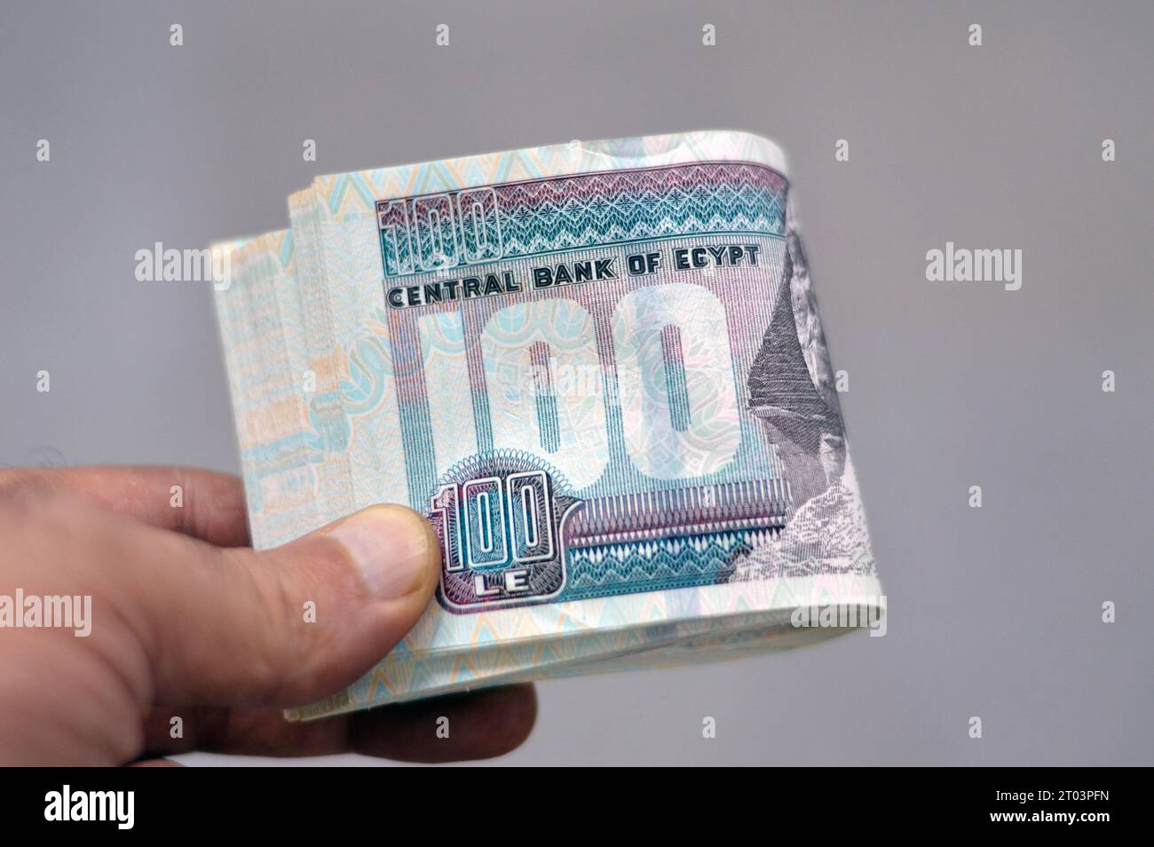 Folded 100 EGP LE one hundred Egyptian pounds cash money bills rolled ...