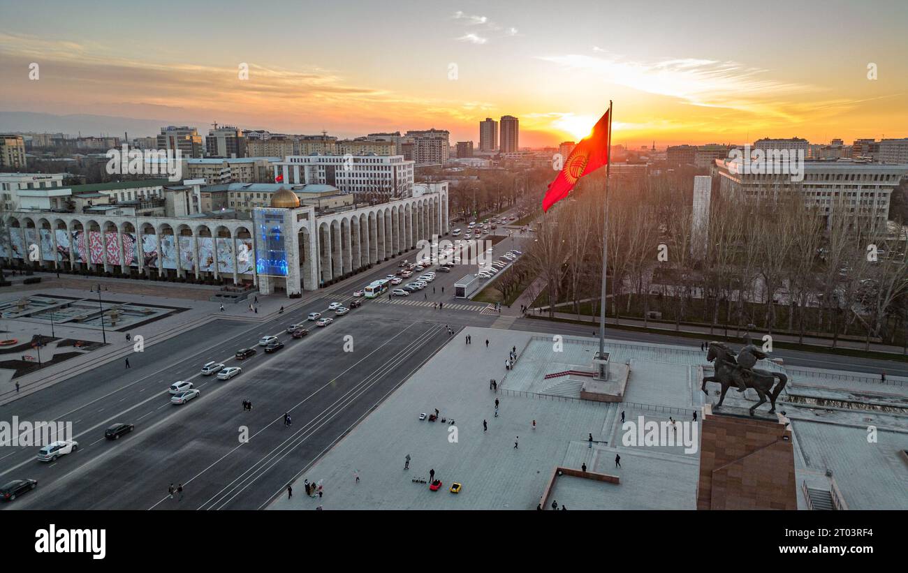Aerial view of Bishkek city Kyrgyzstan during sunset Stock Photo - Alamy