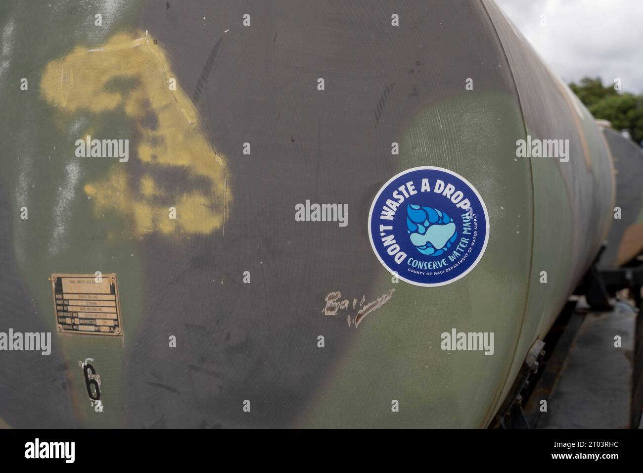 A "don't waste a drop" sticker is on a water buffalo on Wednesday, Sept ...