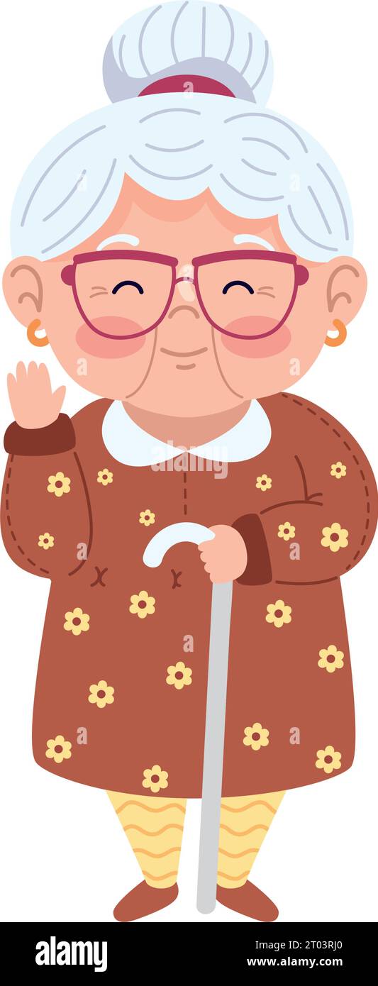 grandma happy with walk stick Stock Vector Image & Art - Alamy