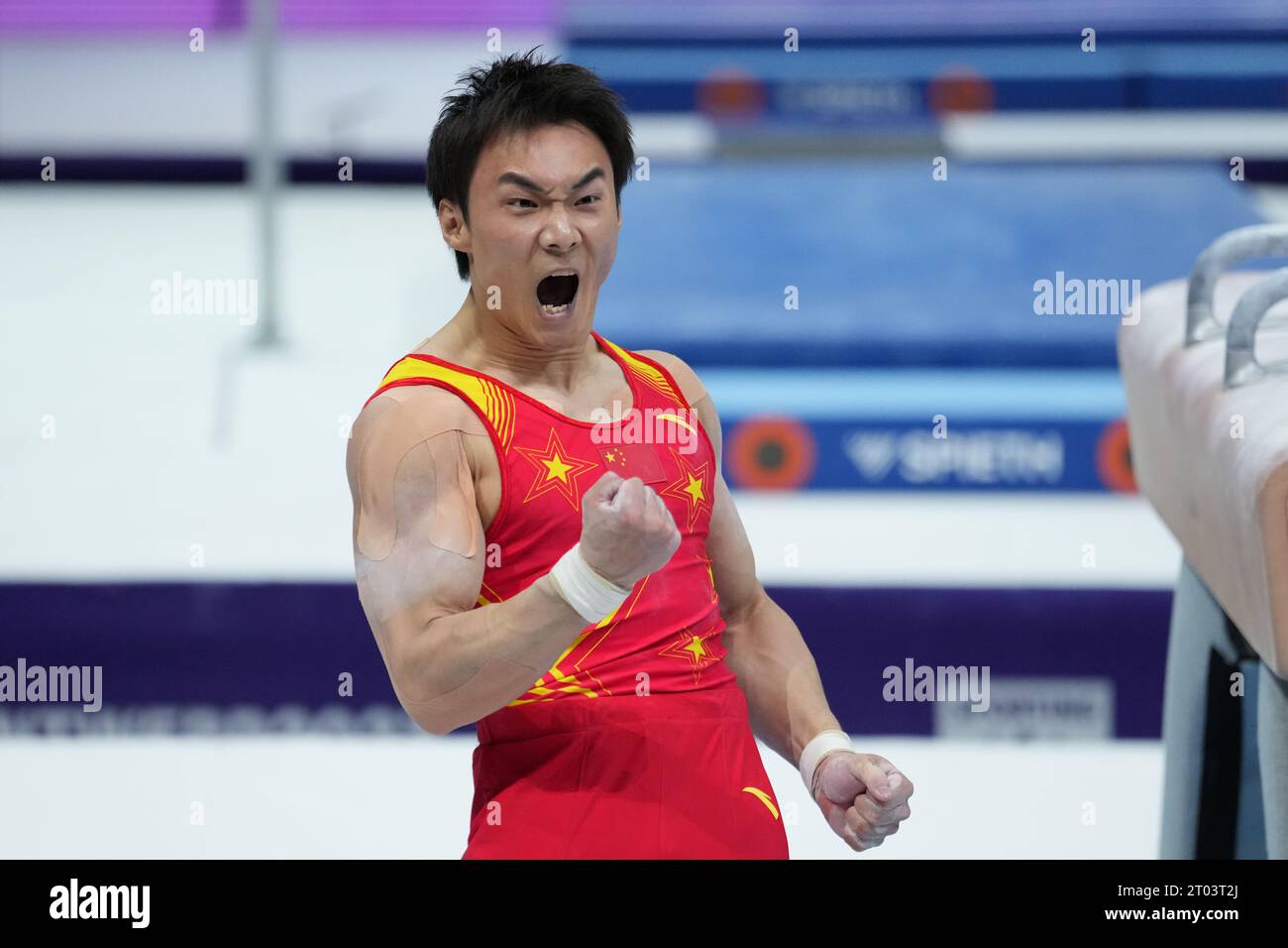 Antwerp, Belgium. 3rd Oct, 2023. Sun Wei of China celebrates after ...