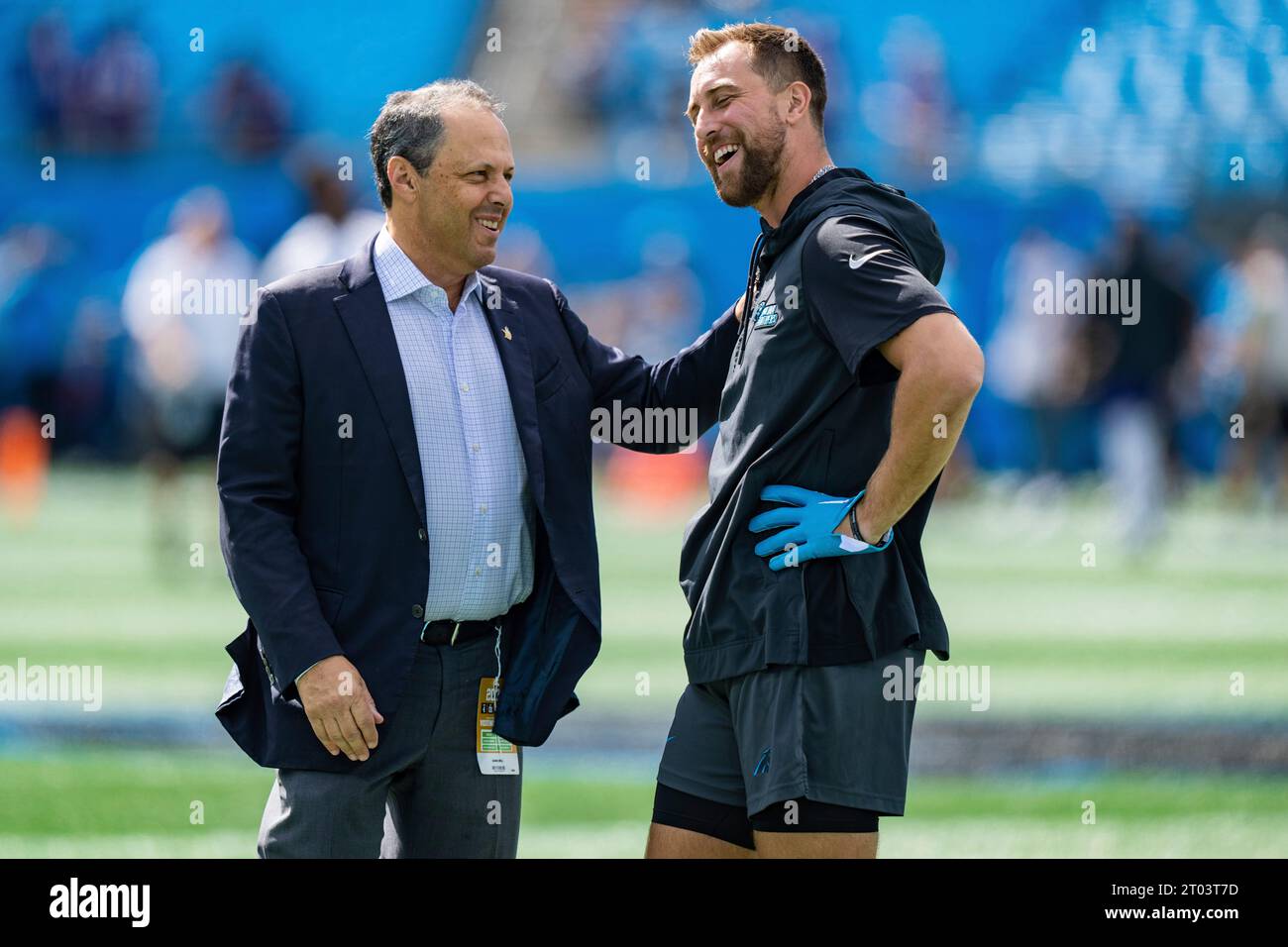 Mark Wilf talks with Carolina Panthers wide receiver Adam Thielen (19 ...