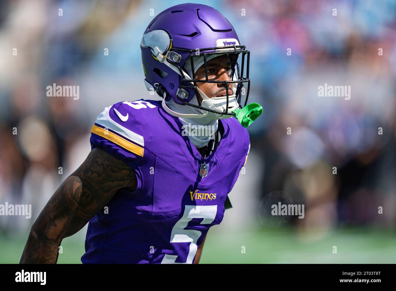 Minnesota Vikings cornerback Mekhi Blackmon (5) warms up before an NFL ...
