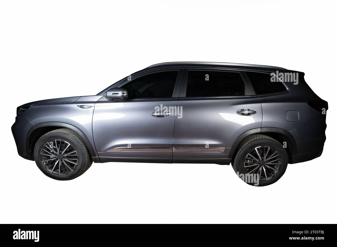 Modern gray suv car side view isolated on studio background Stock Photo ...