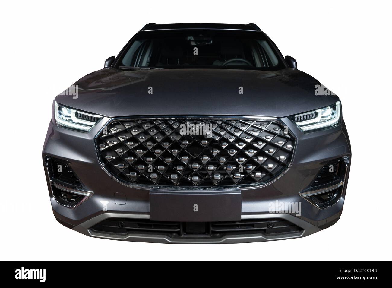 Gray SUV car front bonnet view with led lights isolated Stock Photo - Alamy