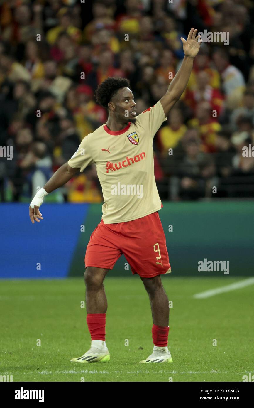 Sepe Elye Wahi of Lens celebrates his goal during the UEFA Champions ...