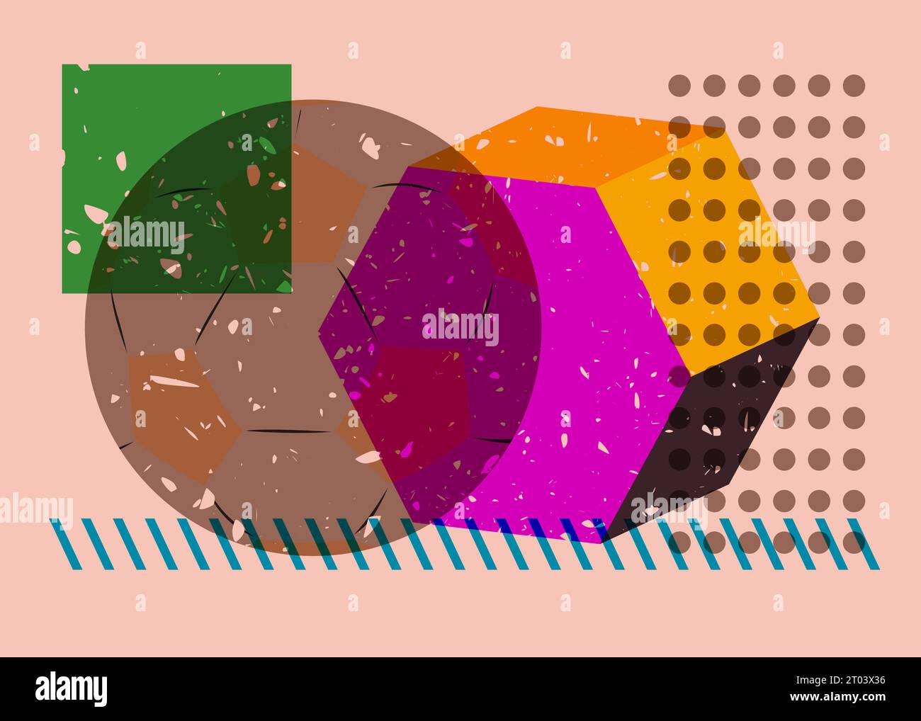 Risograph football ball with geometric shapes. Sport object in trendy ...