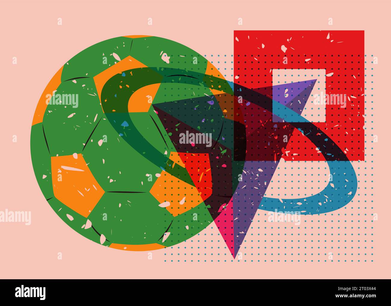 Risograph football ball with geometric shapes. Sport object in trendy ...