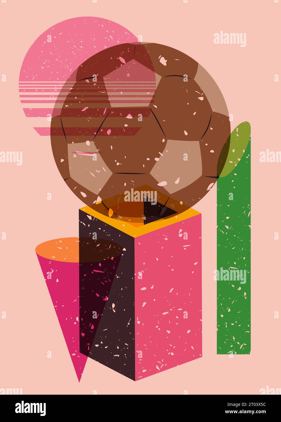 Risograph football ball with geometric shapes. Sport object in trendy ...