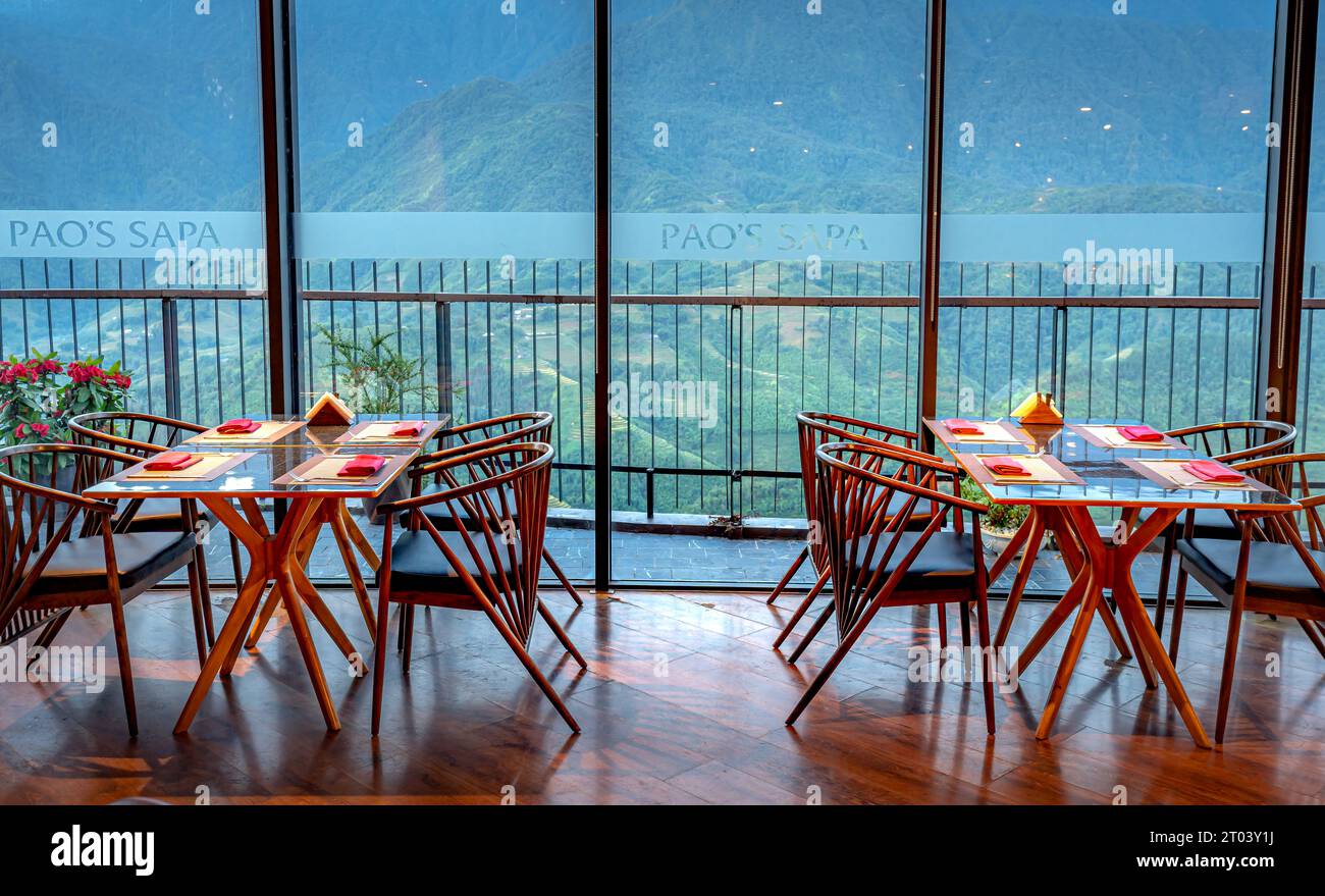 Pao’s Sapa Hotel - September 11, 2023: View the restaurant interior of ...