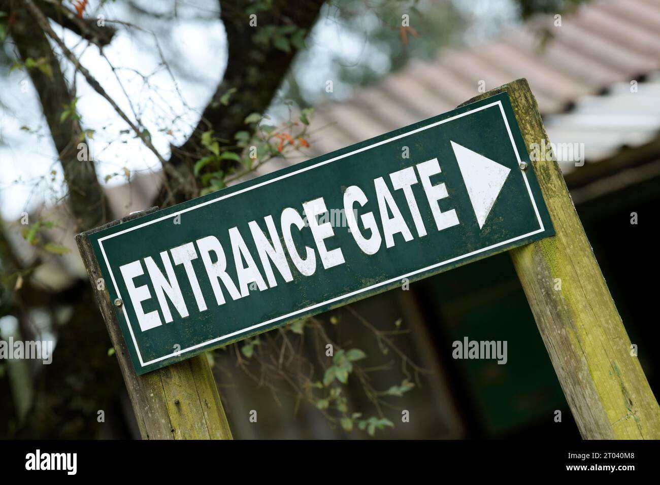 Travel information, entrance gate sign, Monks Cowl nature park ...