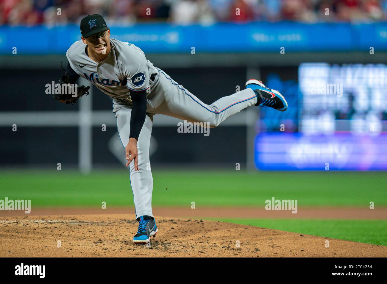 Miami Marlins starting pitcher Jesus Luzardo delivers during the Game 1 ...