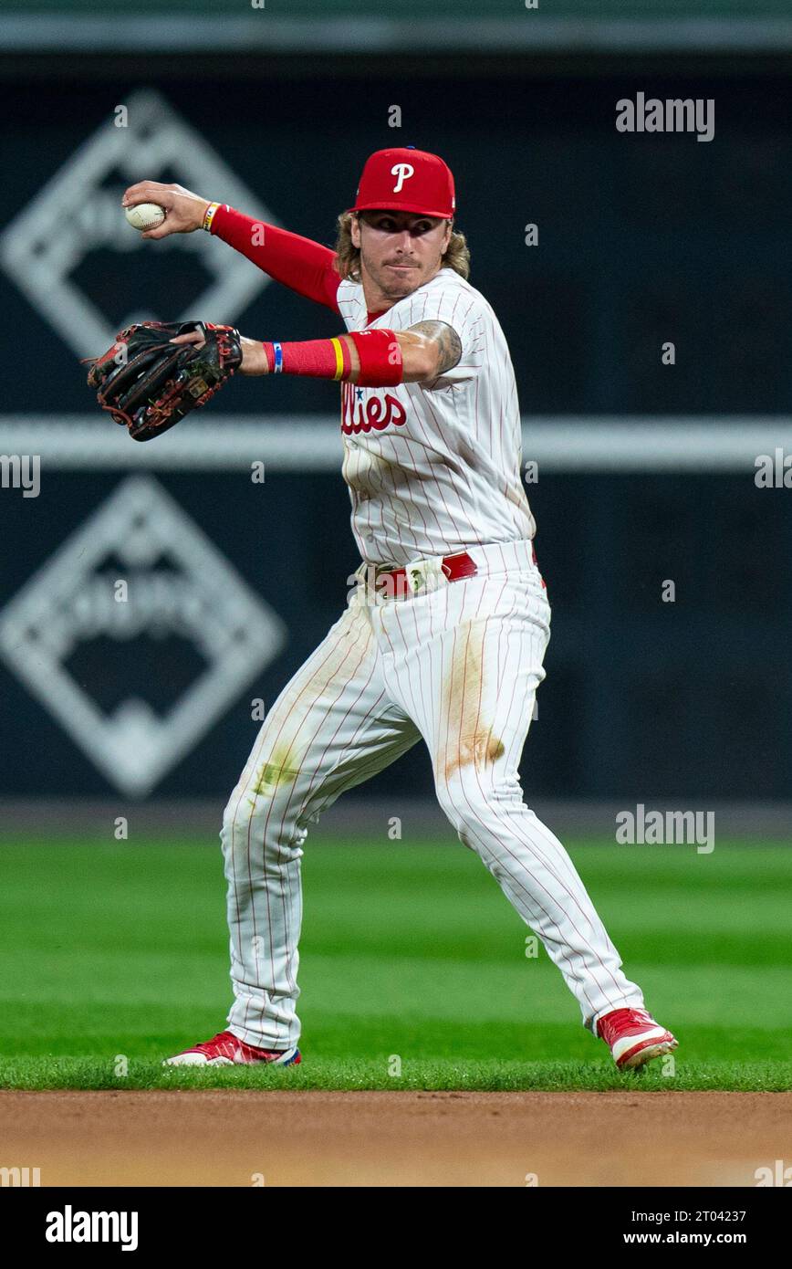 Philadelphia Phillies second baseman Bryson Stott in action during the Game 1 in an NL wild-card ...