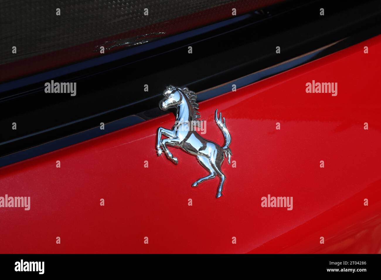 Maranello, Modena, Italy, year 2023 - Ferrari symbol of the metallic ...