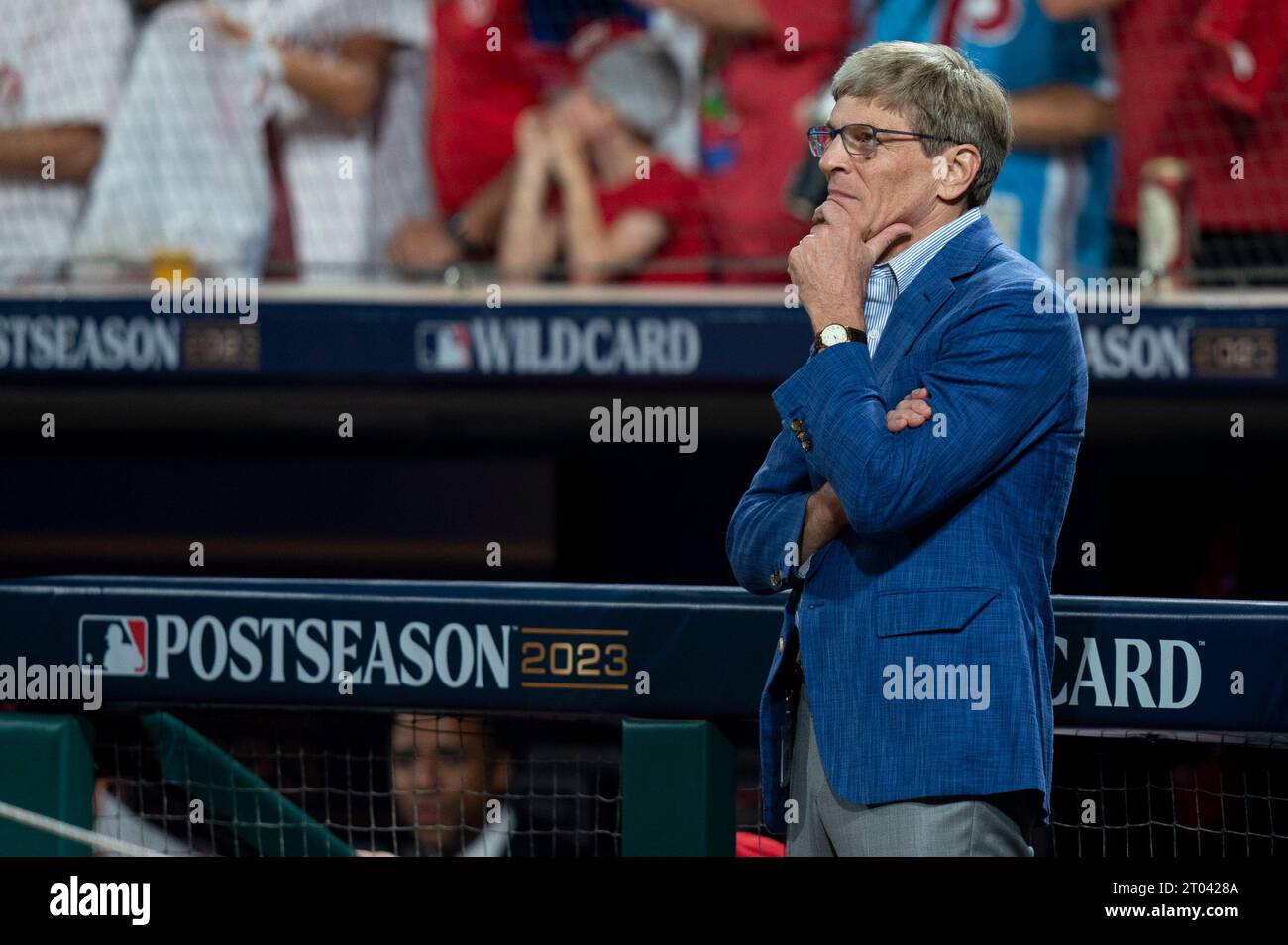 Philadelphia Phillies owner John Middleton looks on prior to Game 1 in ...