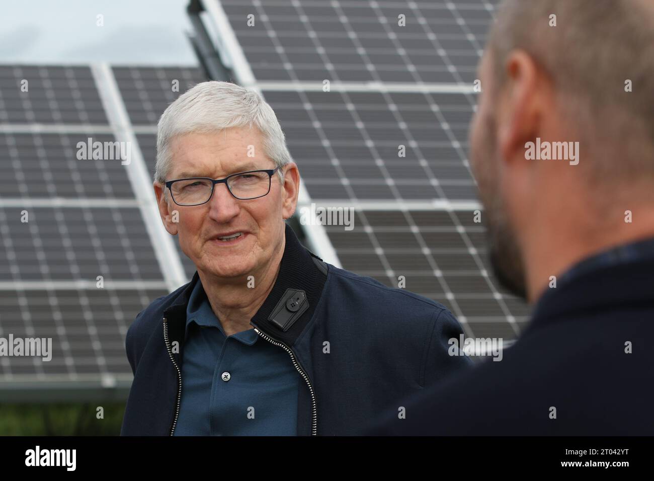 Hanstholm, Denmark. 27th Sep, 2023. Apple CEO Tim Cook talks to an ...