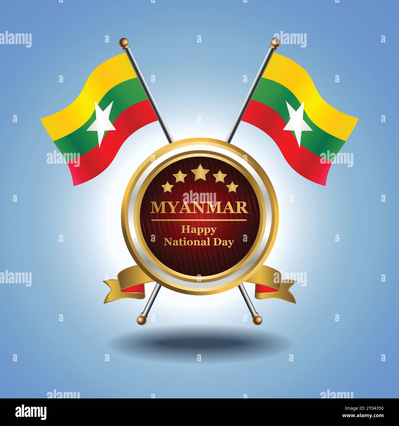 Small National flag of Myanmar on Circle With garadasi blue background ...