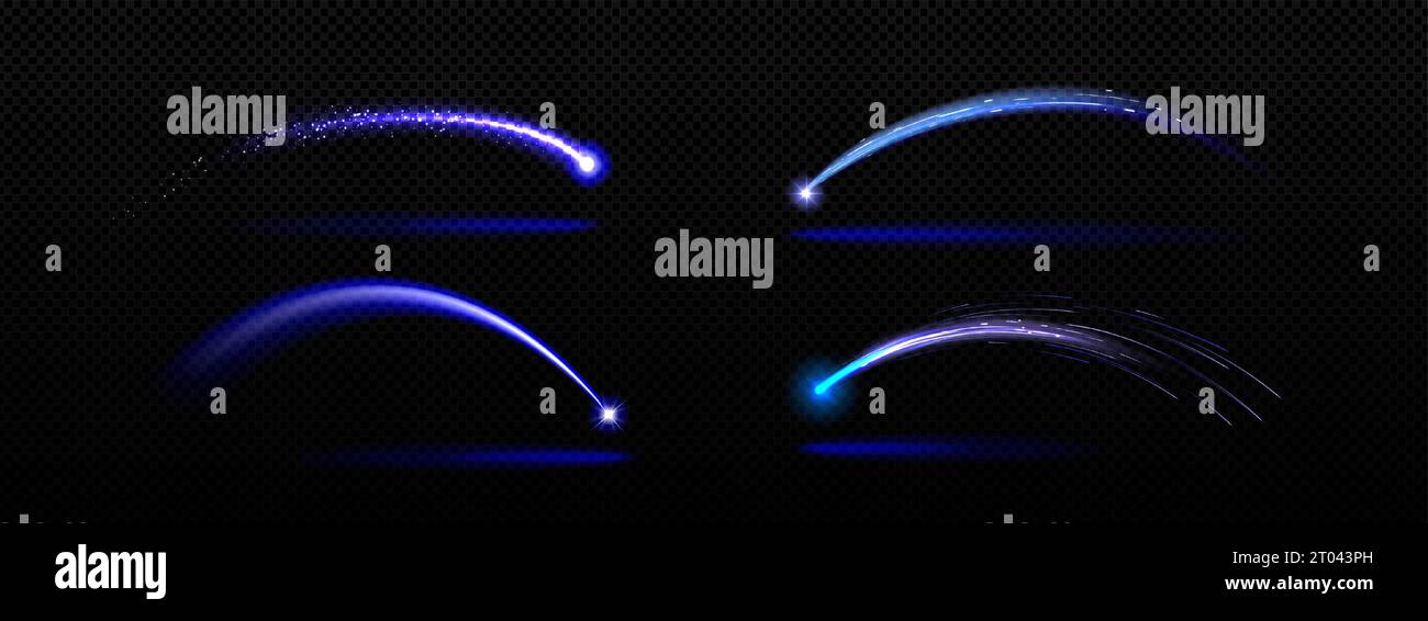 Shooting star arc light with magic neon curve. Glitter flare arch line ...