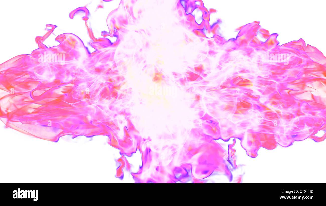 3d illustration. Tongues of pink flame collide from opposite sides on a ...