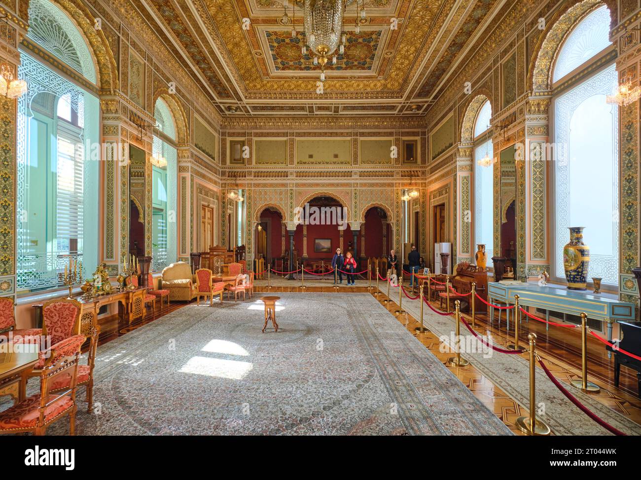 View of the grand, soaring ball, living room. At the mansion of Haji ...