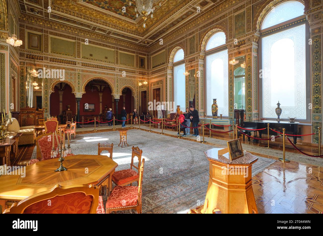 View of the grand, soaring ball, living room. At the mansion of Haji ...
