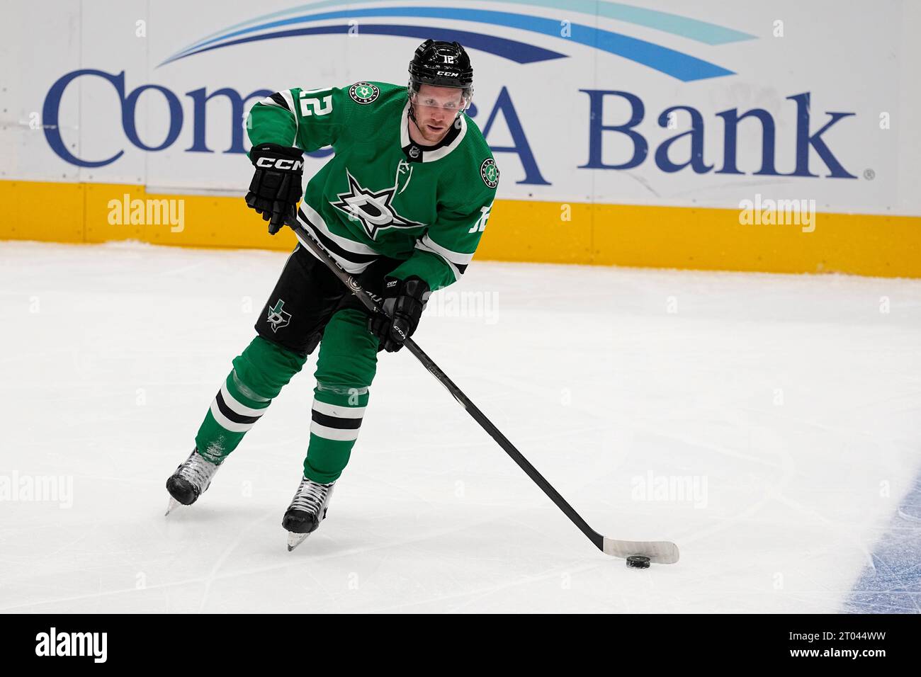 Dallas Stars center Radek Faksa controls the puck during a preseason ...