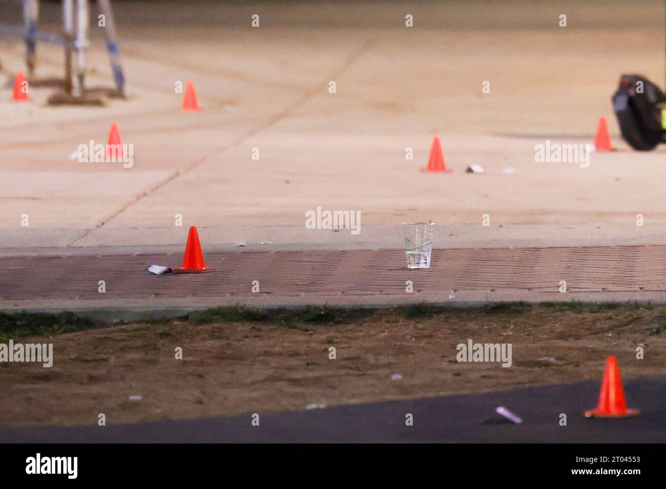 Evidence markers are pictured outside a building at Morgan State ...