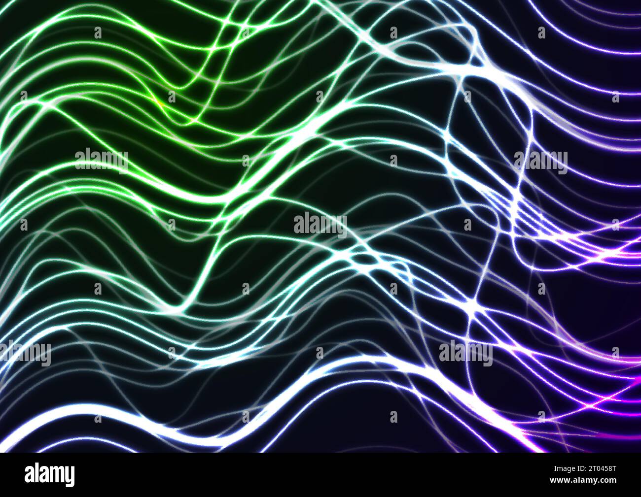 Abstract futuristic bright green violet neon wavy lines graphic design. Curved 3d flowing waves ...