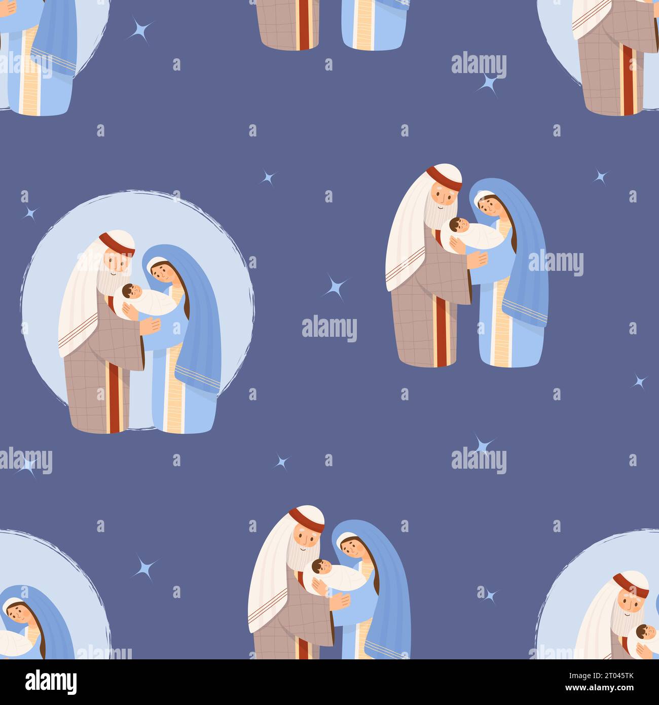 Christmas seamless pattern. Holy family. Cute Virgin Mary and Joseph ...