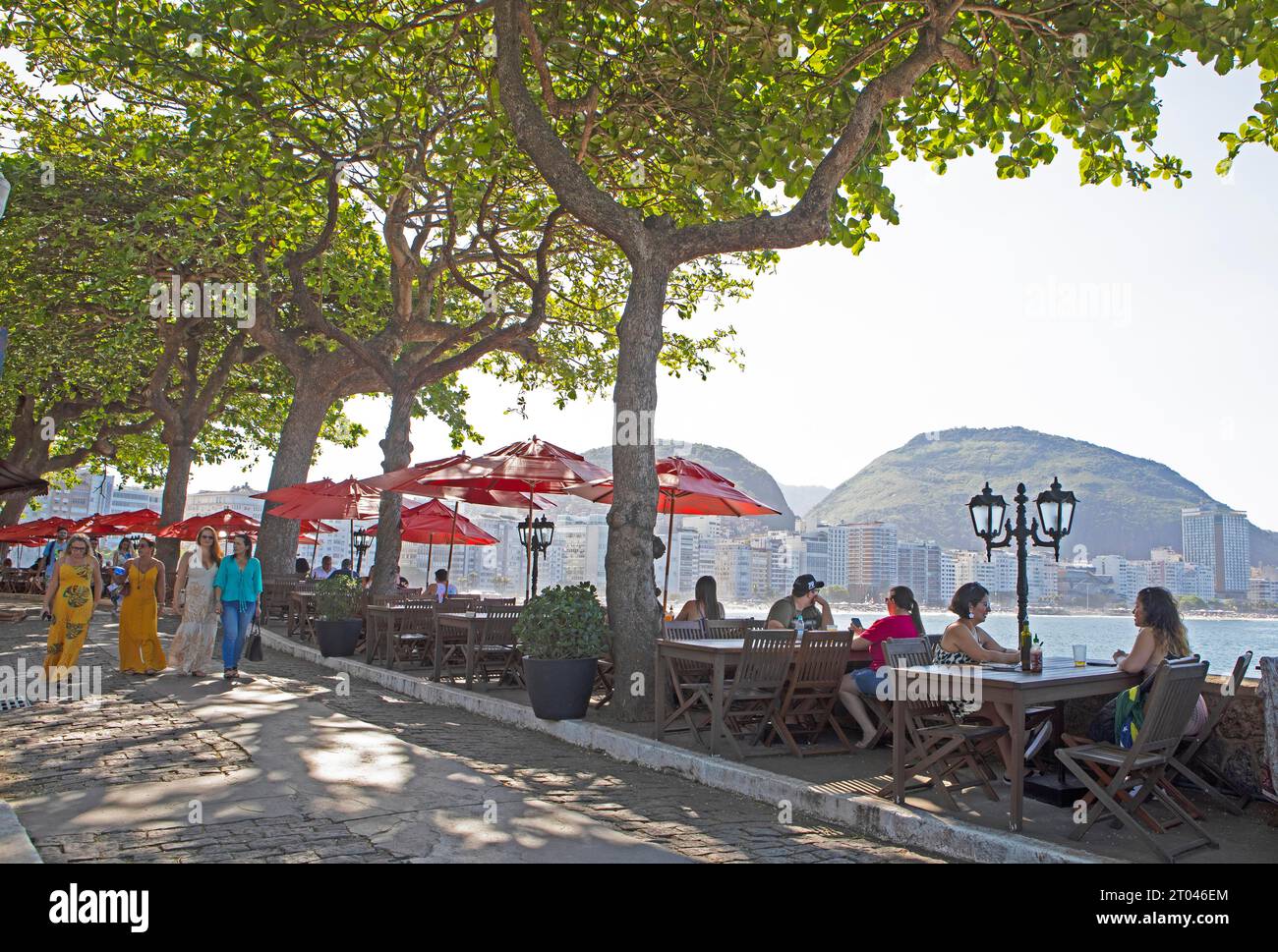 Promenade at the Forte de Copacabana, Copacabana Beach in the back with ...