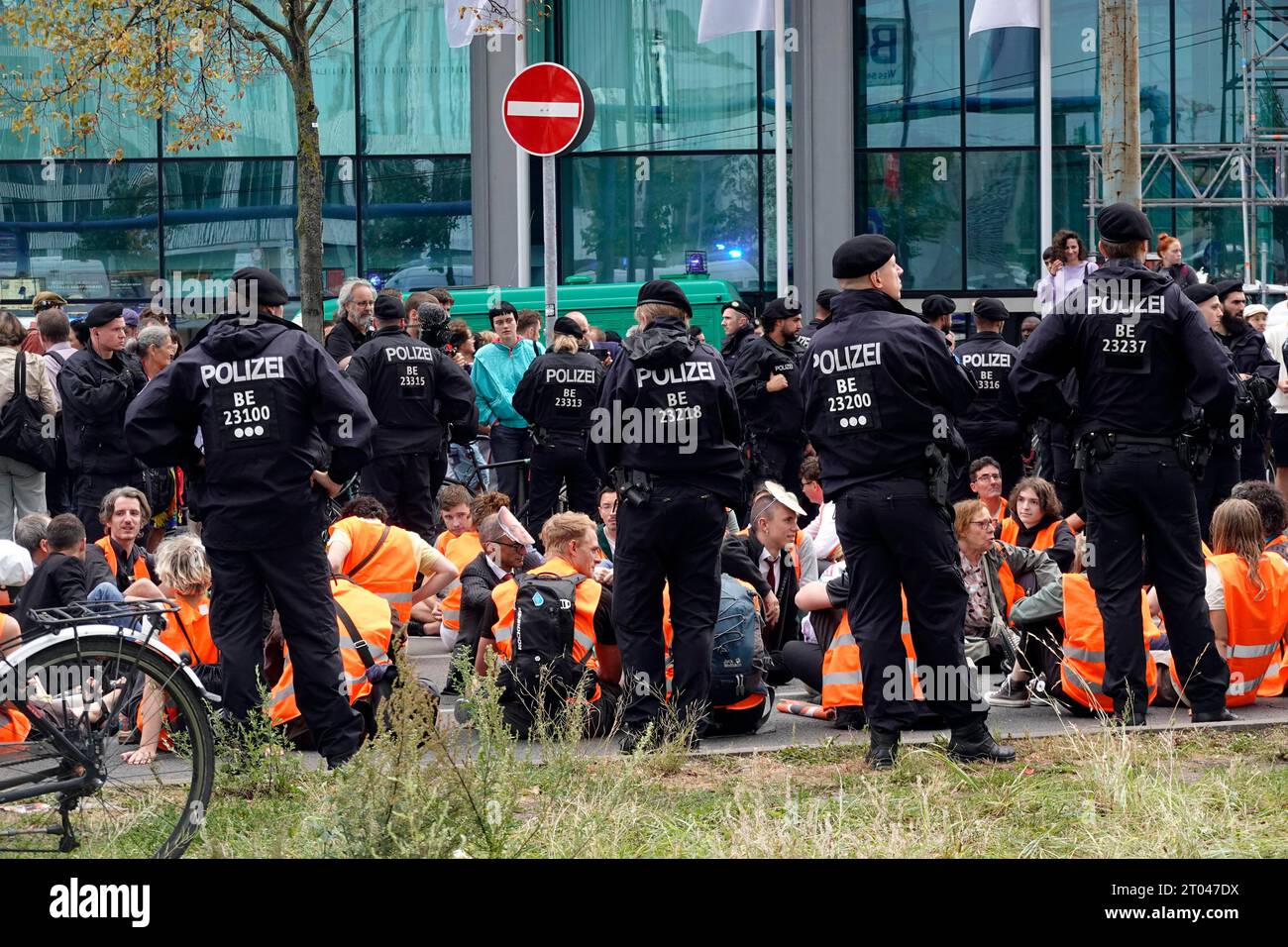 Last generation's street blockade at Berlin's main station, surrounded ...