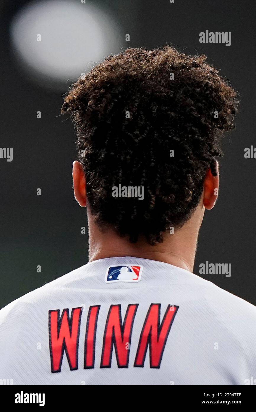 St. Louis Cardinals' Masyn Winn pauses for the National Anthem before a ...