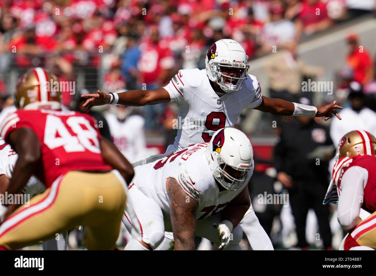 Arizona Cardinals quarterback Joshua Dobbs (9) signals at the line of ...