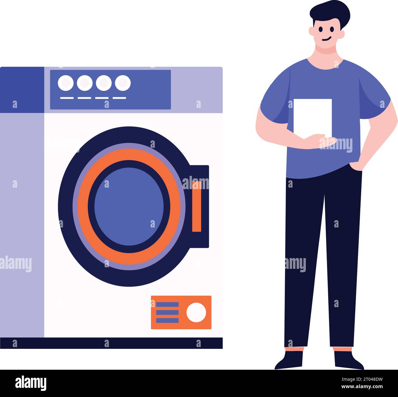 Hand Drawn washing machine repair technician in flat style isolated on ...