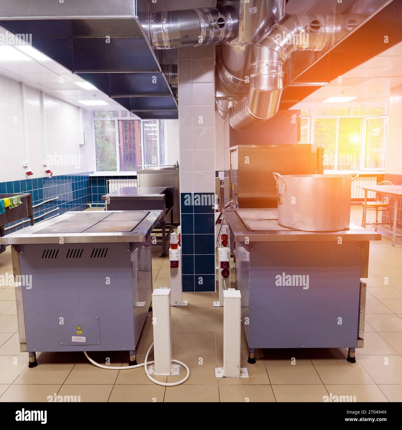 Restaurant kitchen equipment for preparing food, meal, plates, detail ...