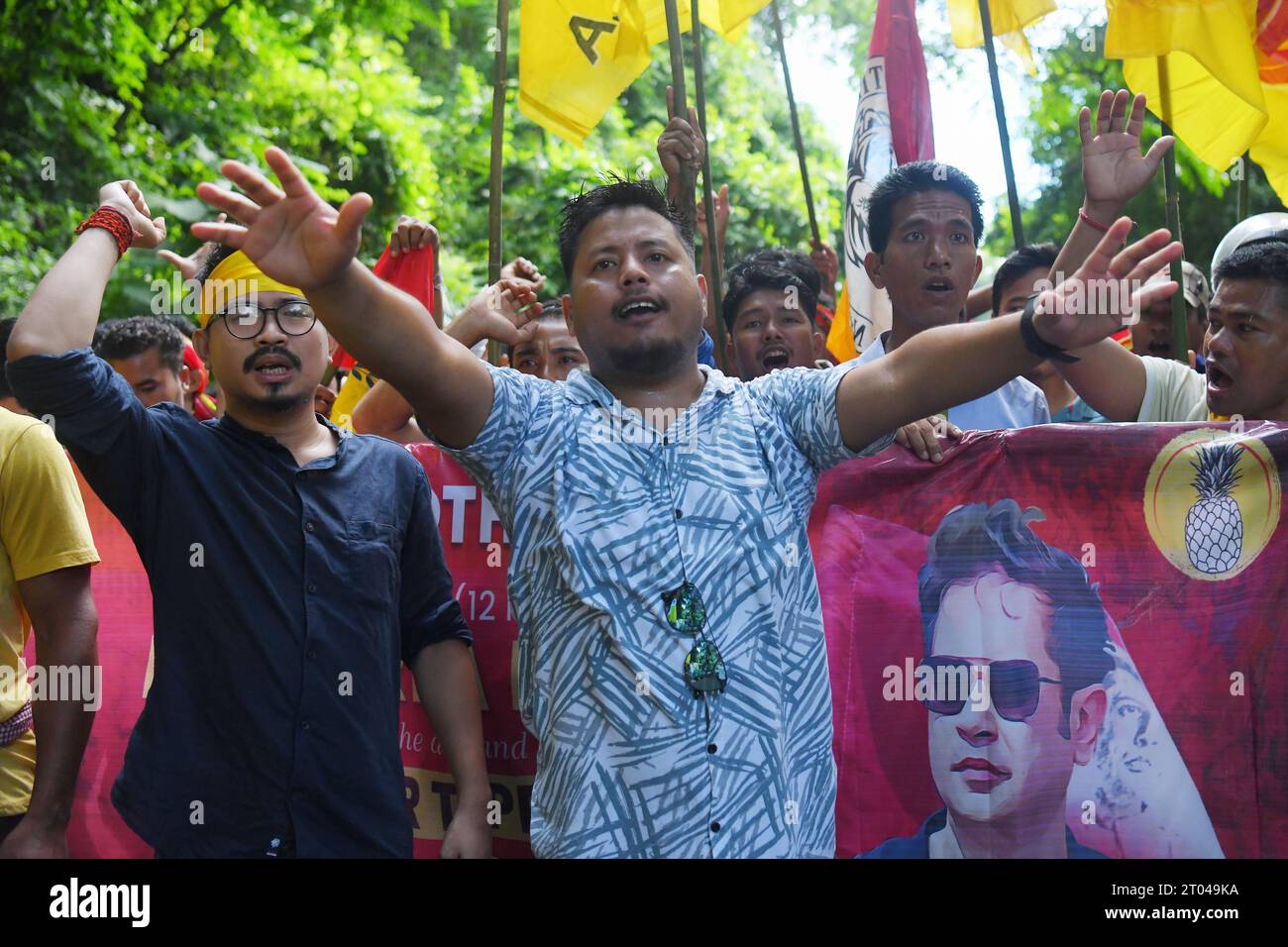 The ‘Tipraha Indigenous Progressive Regional Alliance (TIPRA)’’ supporters raise slogans ...