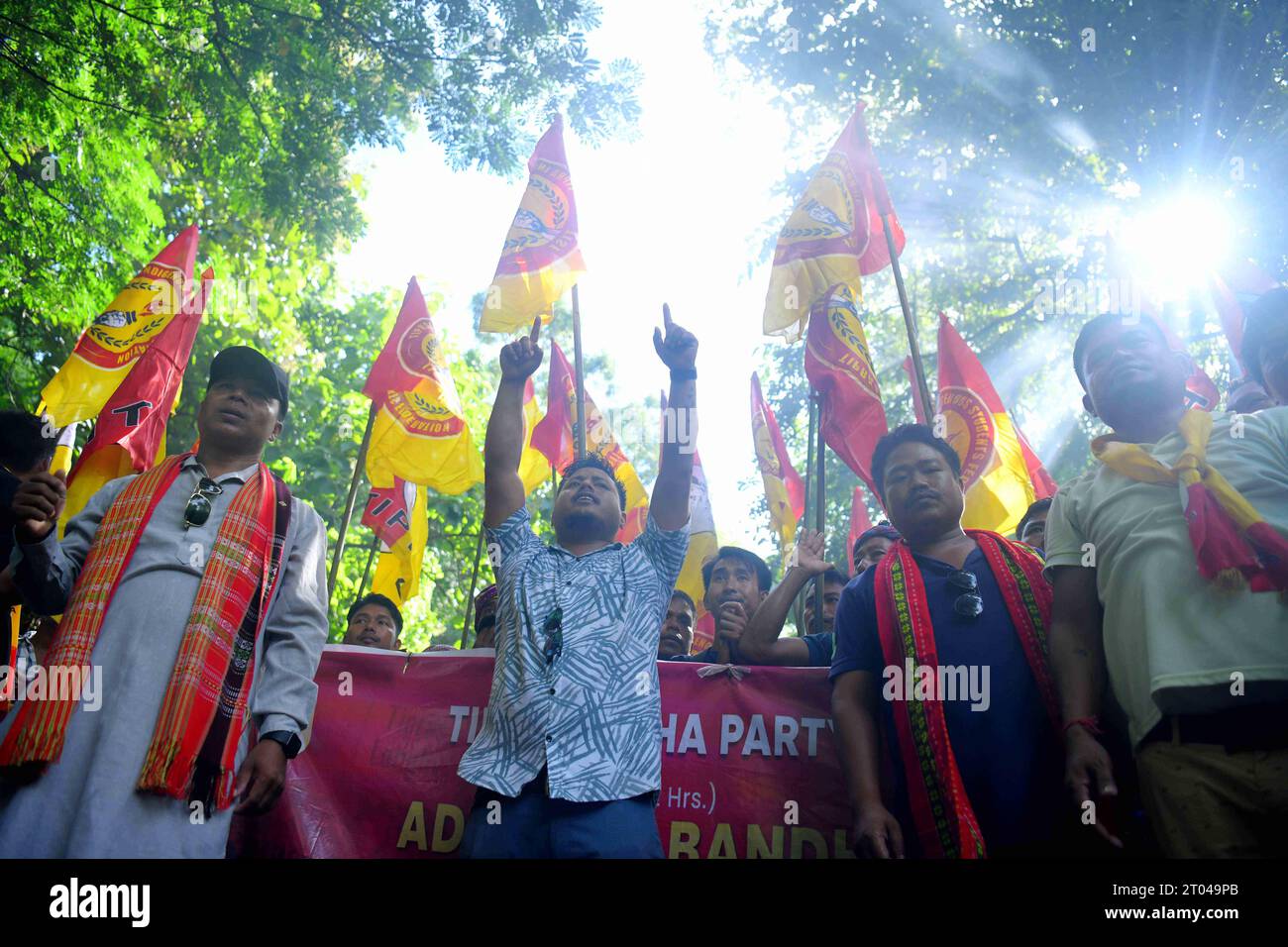 The ‘Tipraha Indigenous Progressive Regional Alliance (TIPRA)’’ supporters raise slogans ...