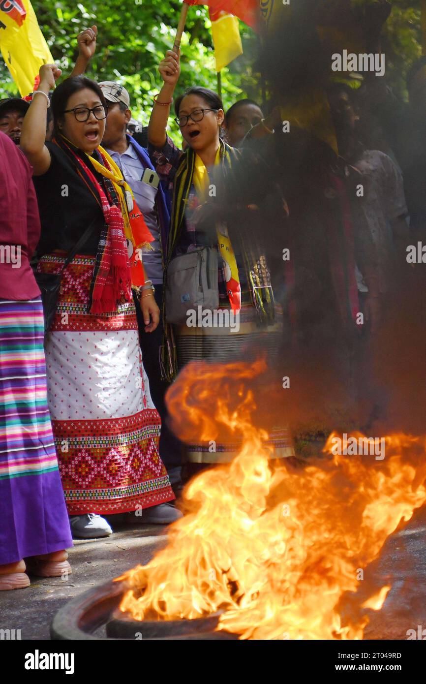 The ‘Tipraha Indigenous Progressive Regional Alliance (TIPRA)’’ supporters raise slogans ...