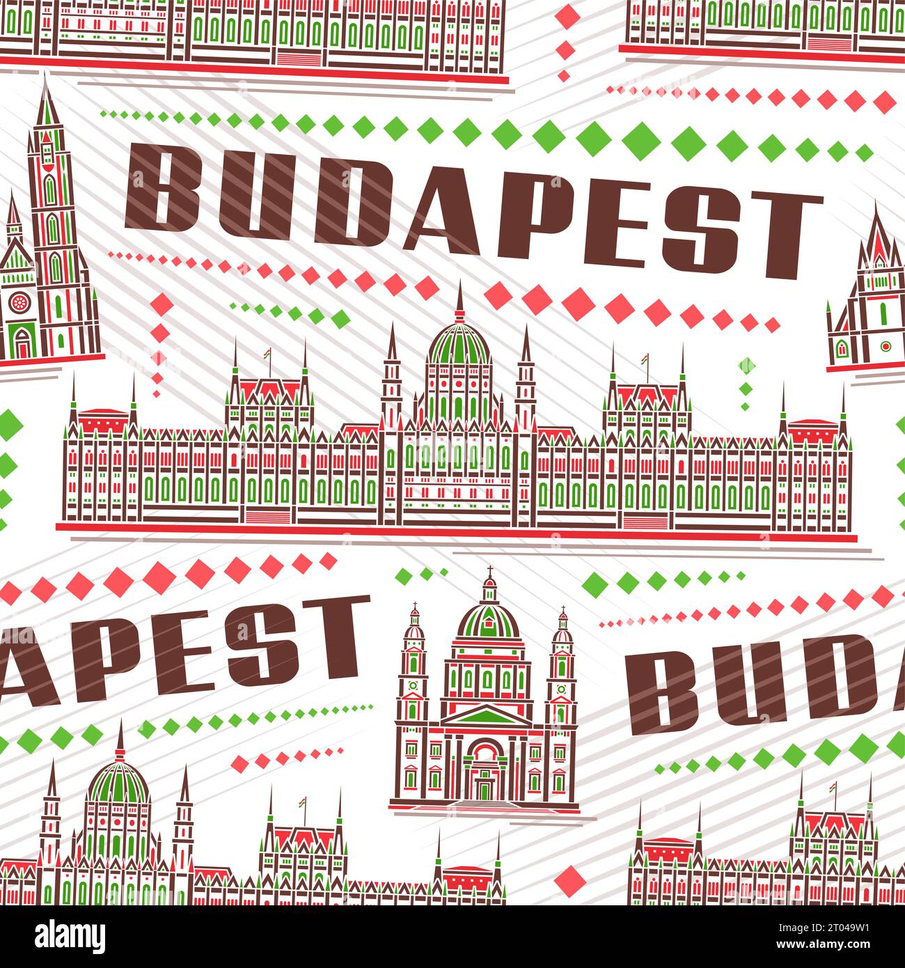 Vector Budapest Seamless Pattern, square repeat background with ...