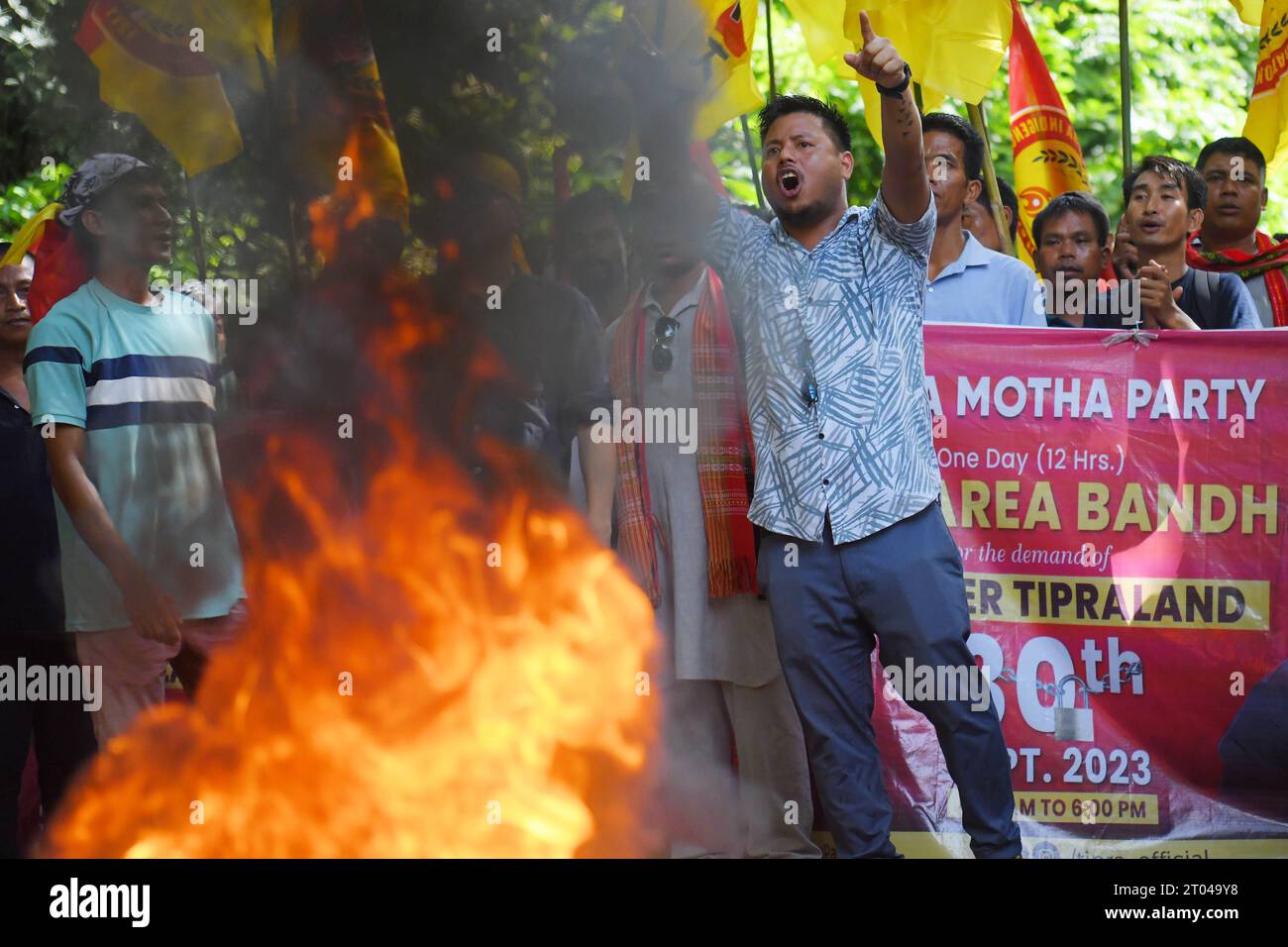 The ‘Tipraha Indigenous Progressive Regional Alliance (TIPRA)’’ supporters raise slogans ...