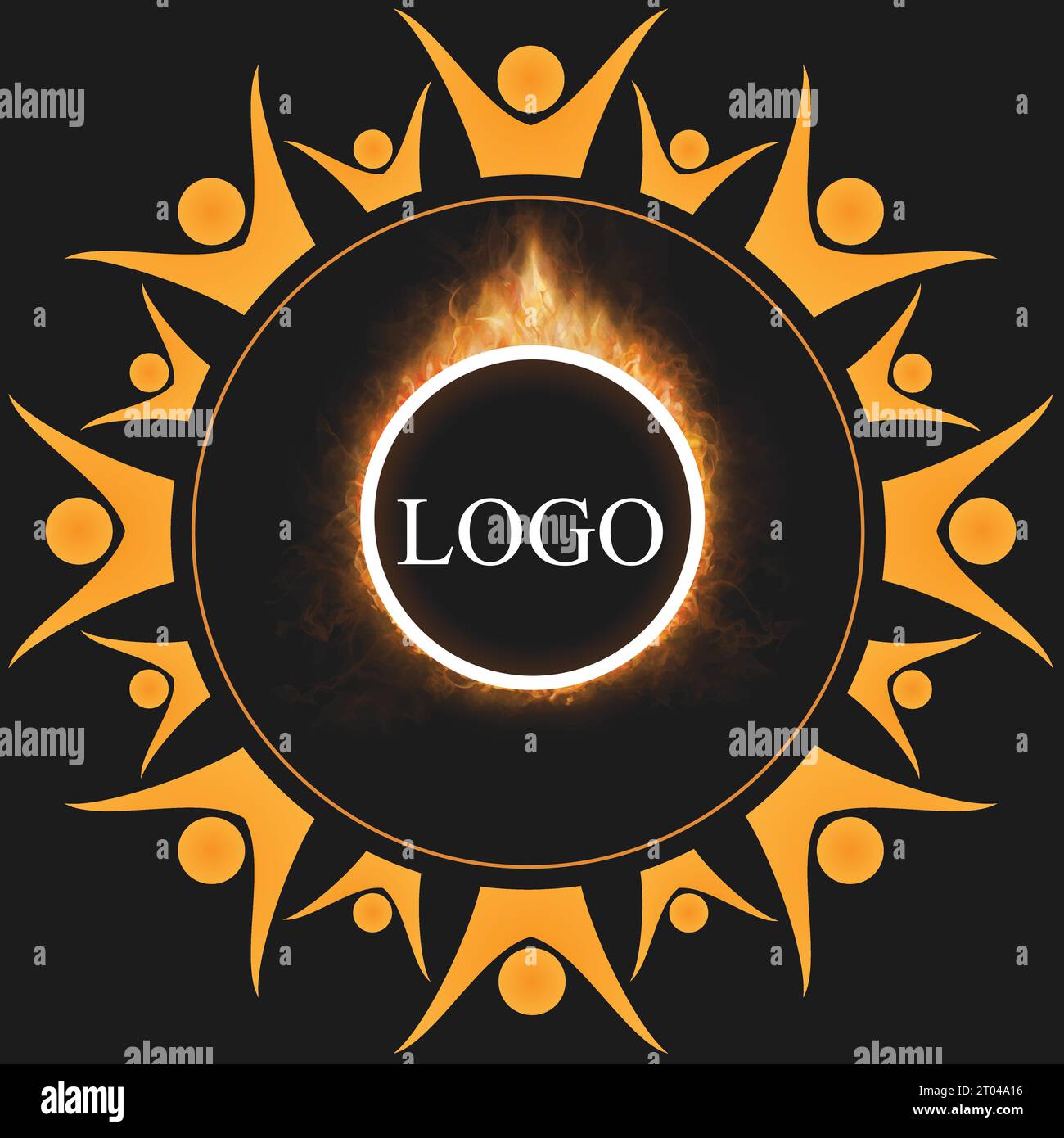 flame frame logo, circle shape, human hand, realistic burning fire ...