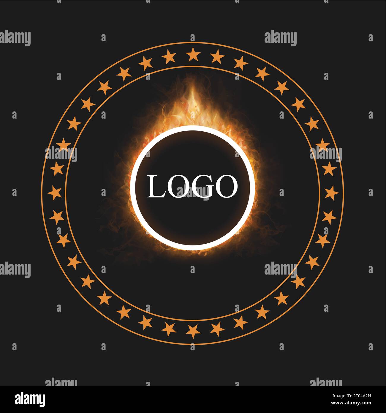 flame frame logo, circle shape, realistic burning fire vector. Circle ...