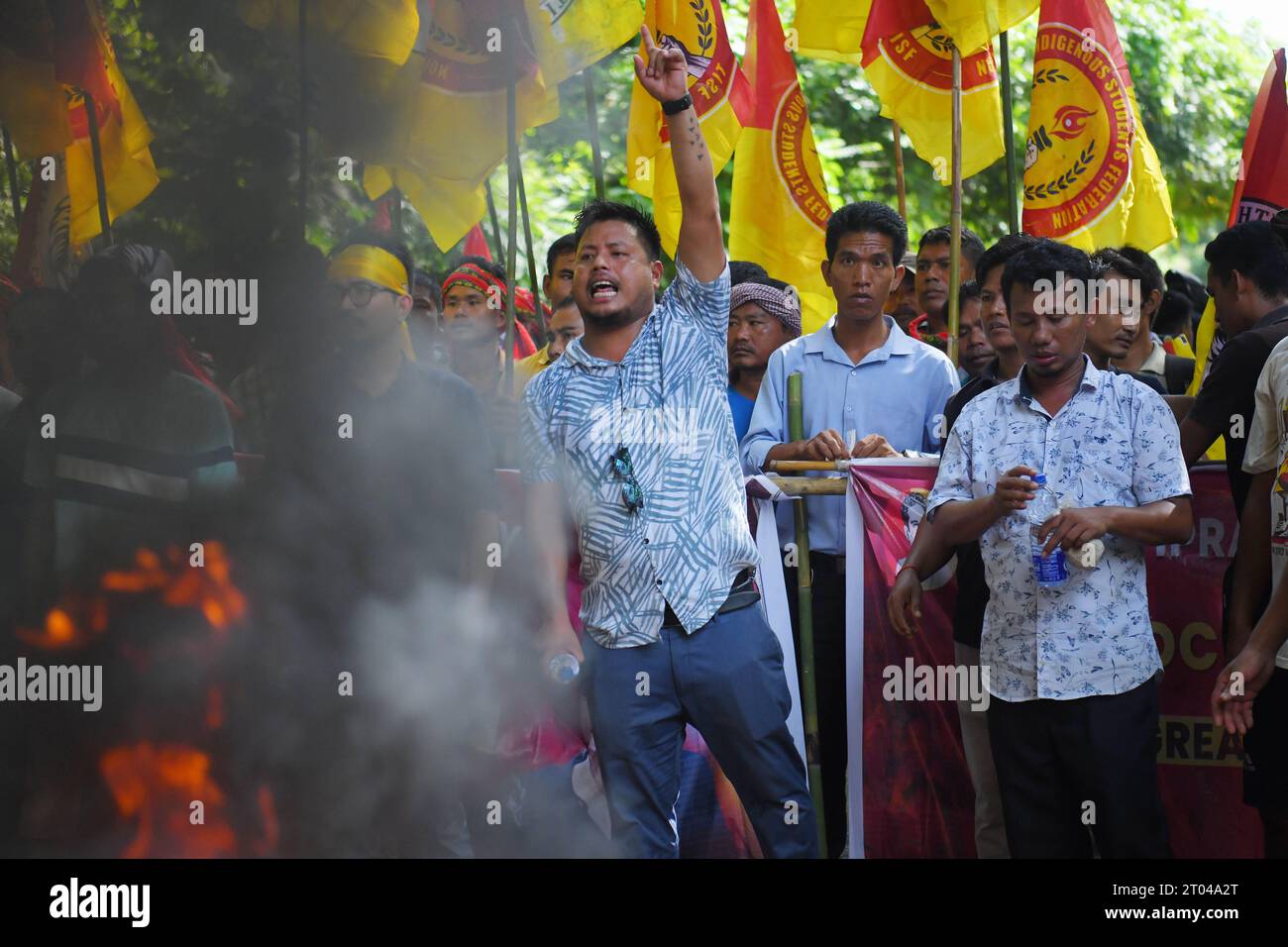 The ‘Tipraha Indigenous Progressive Regional Alliance (TIPRA)’’ supporters raise slogans ...