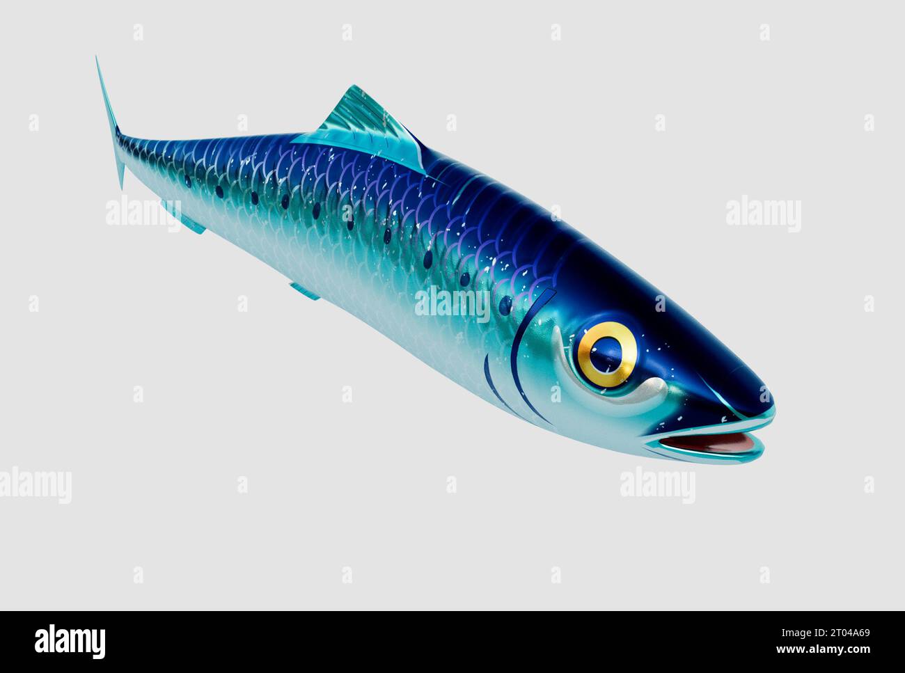 A shiny reflective blue sardine fish on an isolated white background ...